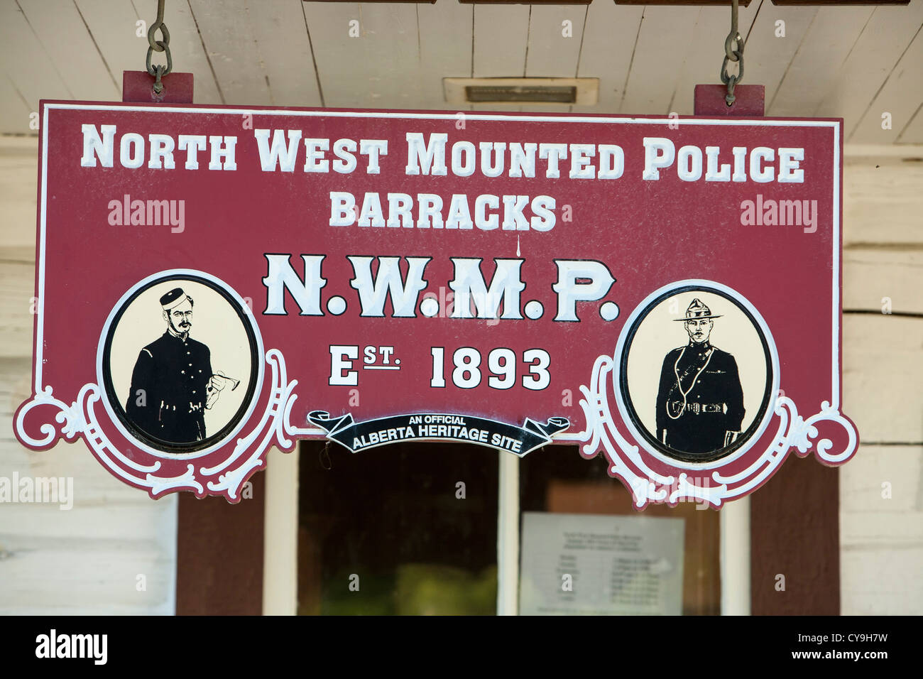 The old preserved barracks of the north West mounted Police in Canmore ...