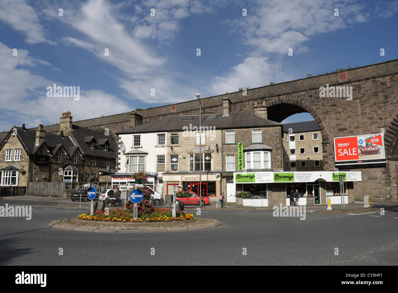 Railway viaduct land mark in the town of Buxton Derbyshire England ...