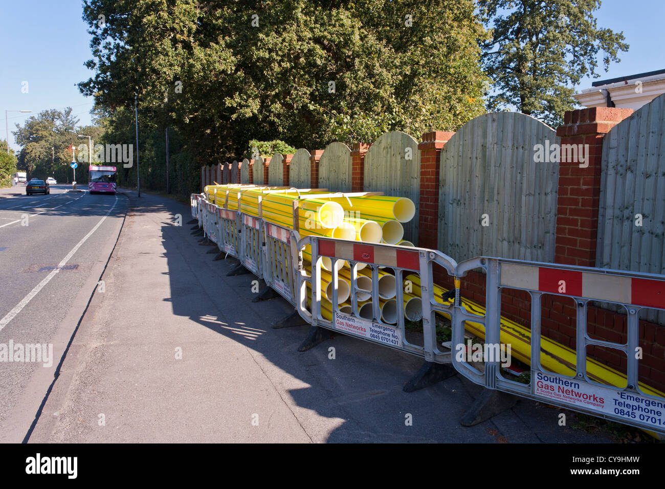 Polyethylene (PE) pipes stacked ready to replace outdated metallic gas ...