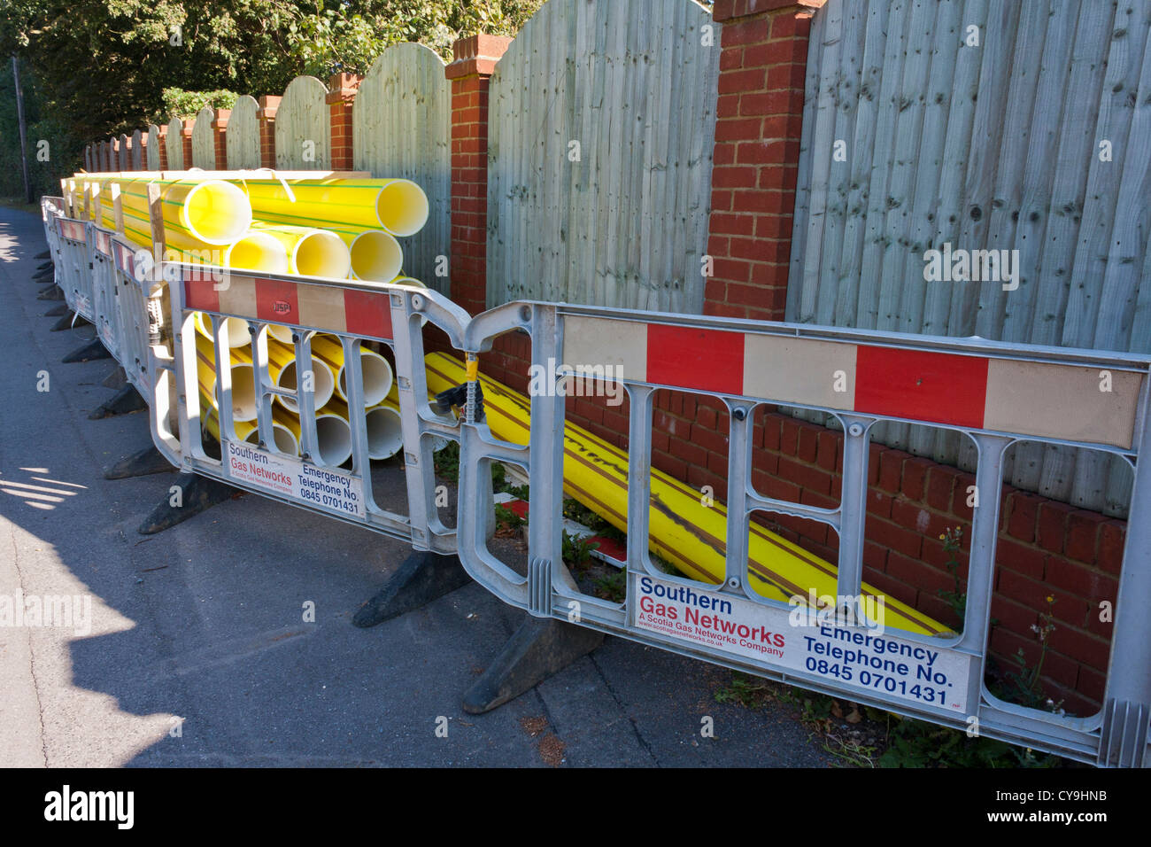 Polyethylene (PE) pipes stacked ready to replace outdated metallic gas ...