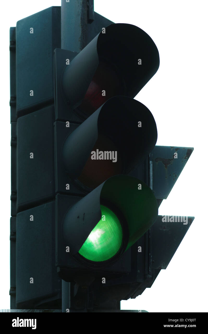green traffic control signal isolated on white Stock Photo - Alamy