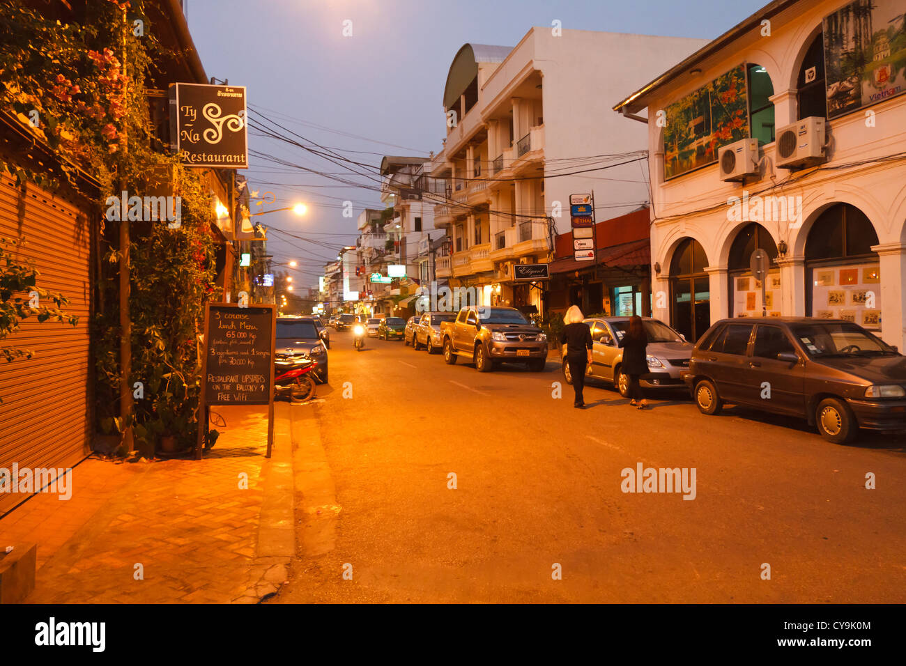 Nightly Street View in Vientiane, Laos Stock Photo - Alamy