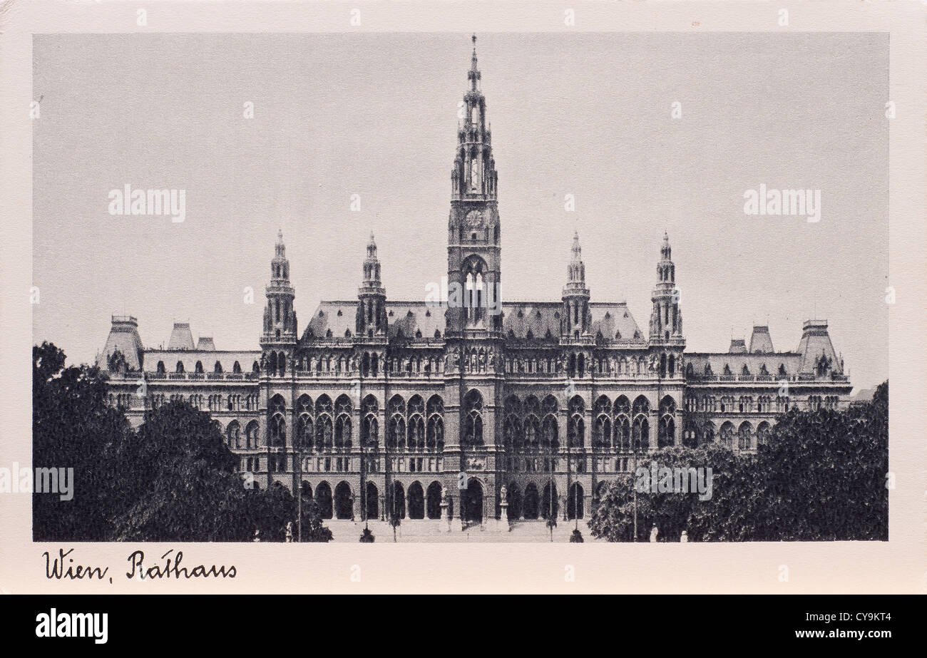 the city hall of Vienna in an old postcard Stock Photo - Alamy