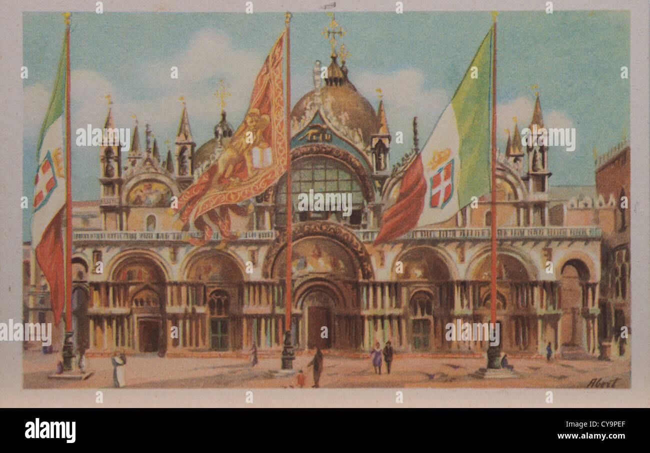 The San Marco Basilica in Venice in an old postcard Stock Photo - Alamy