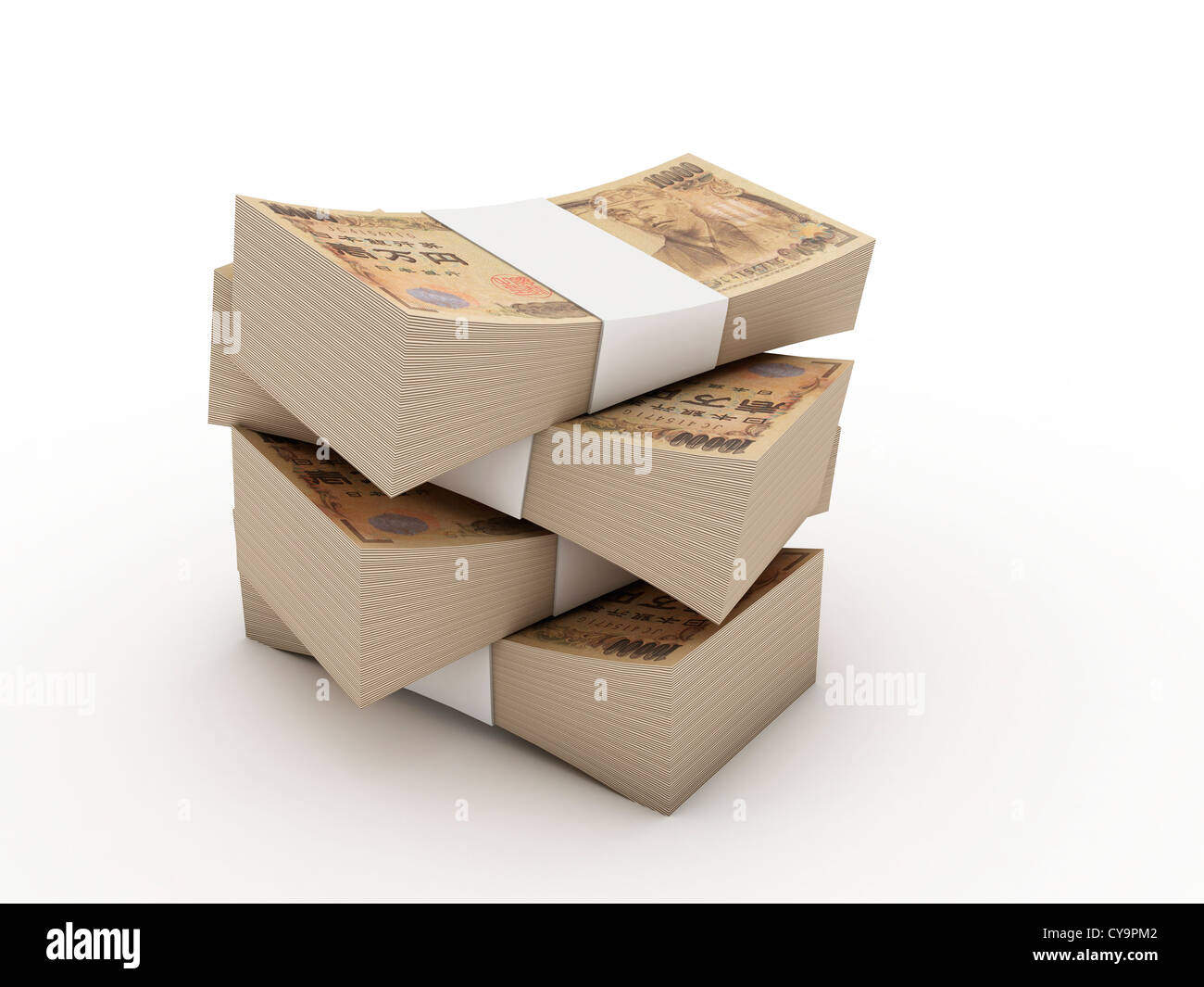 Stack of 10000 yen bills isolated on white background. High quality 3d ...