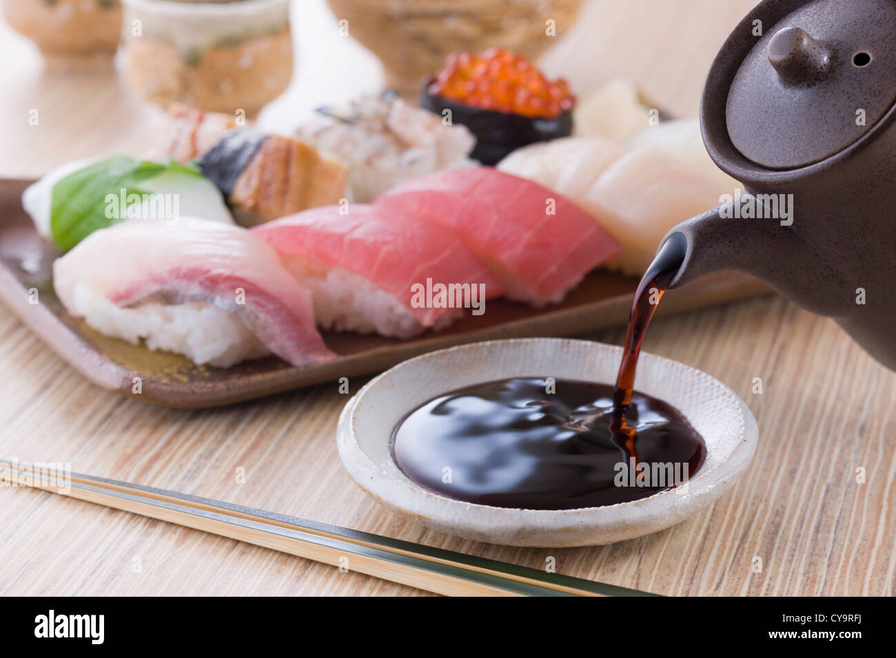 Soy Sauce and Sushi Stock Photo - Alamy
