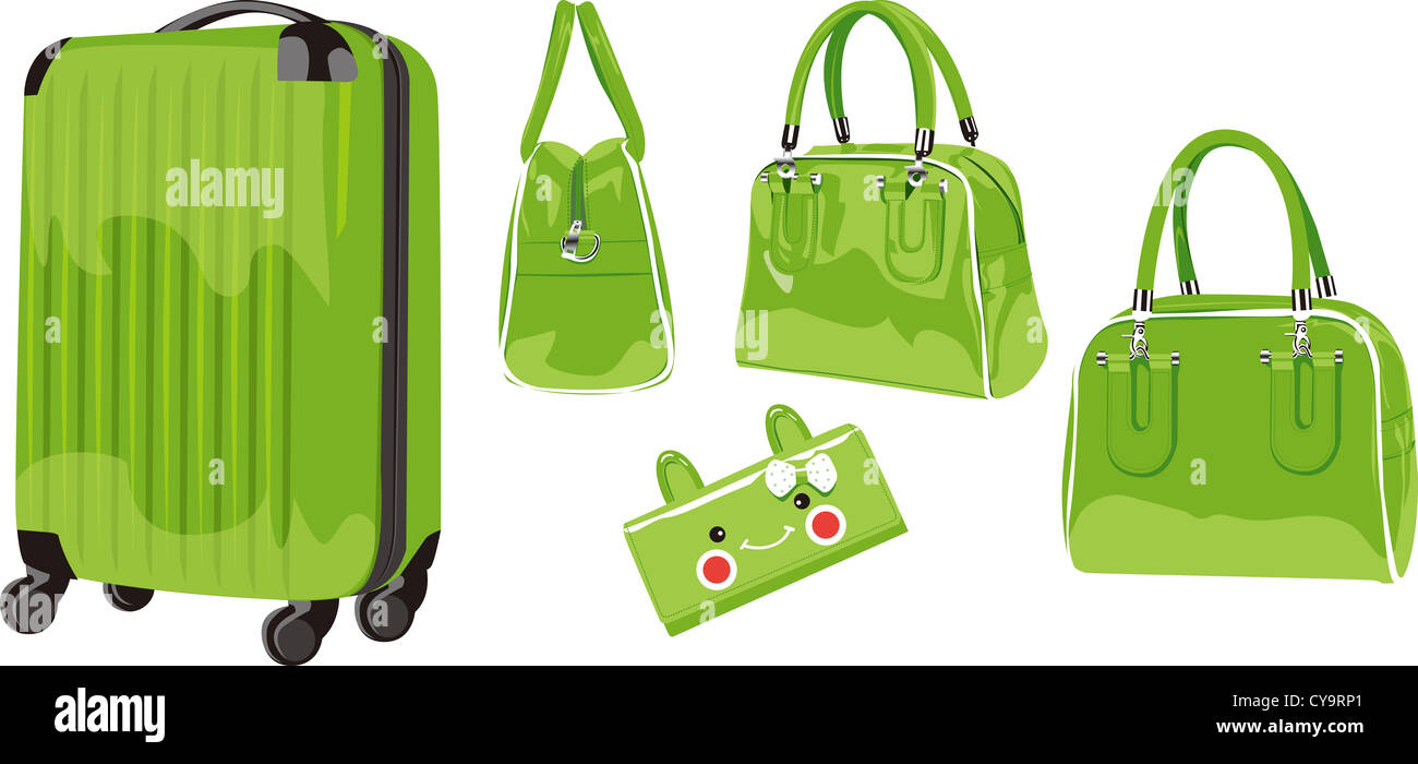 Material illustration- trolley case, suitcase, wallet, wrapped in white ...