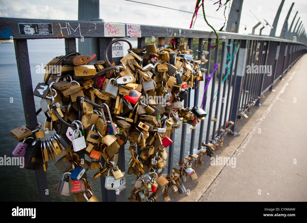 Padlocks on a handrail in Stockholm, Sweden Stock Photo - Alamy