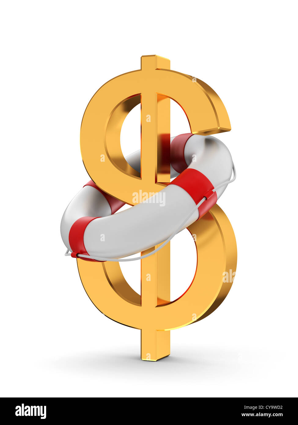 3d illustration of dollar sign with lifebelt isolated on white ...