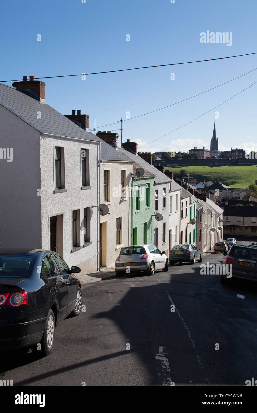 Terrace houses in Derry Londonderry Northern Ireland looking across to ...