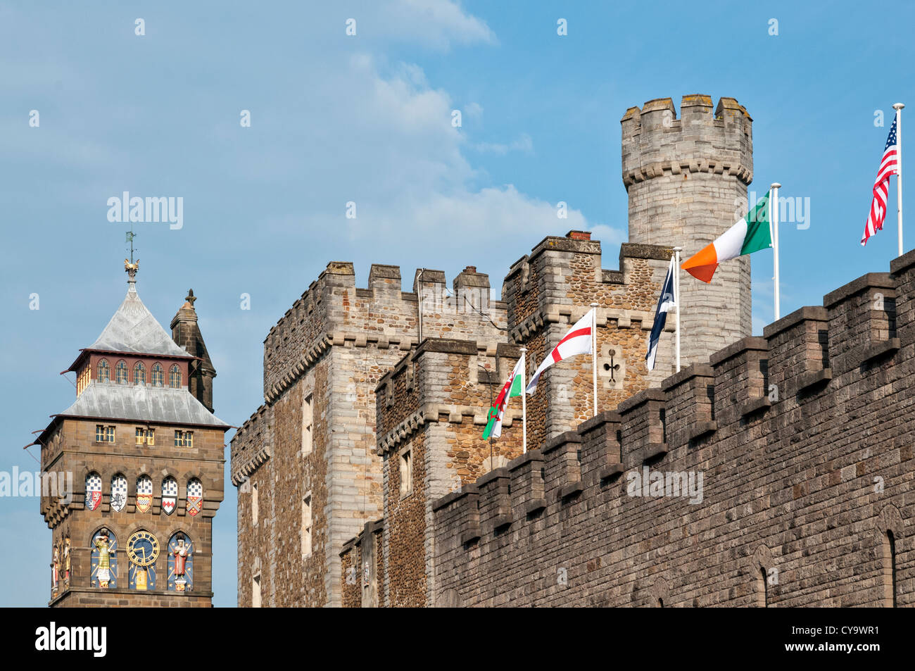 Wales, Cardiff Castle, clock tower Stock Photo - Alamy