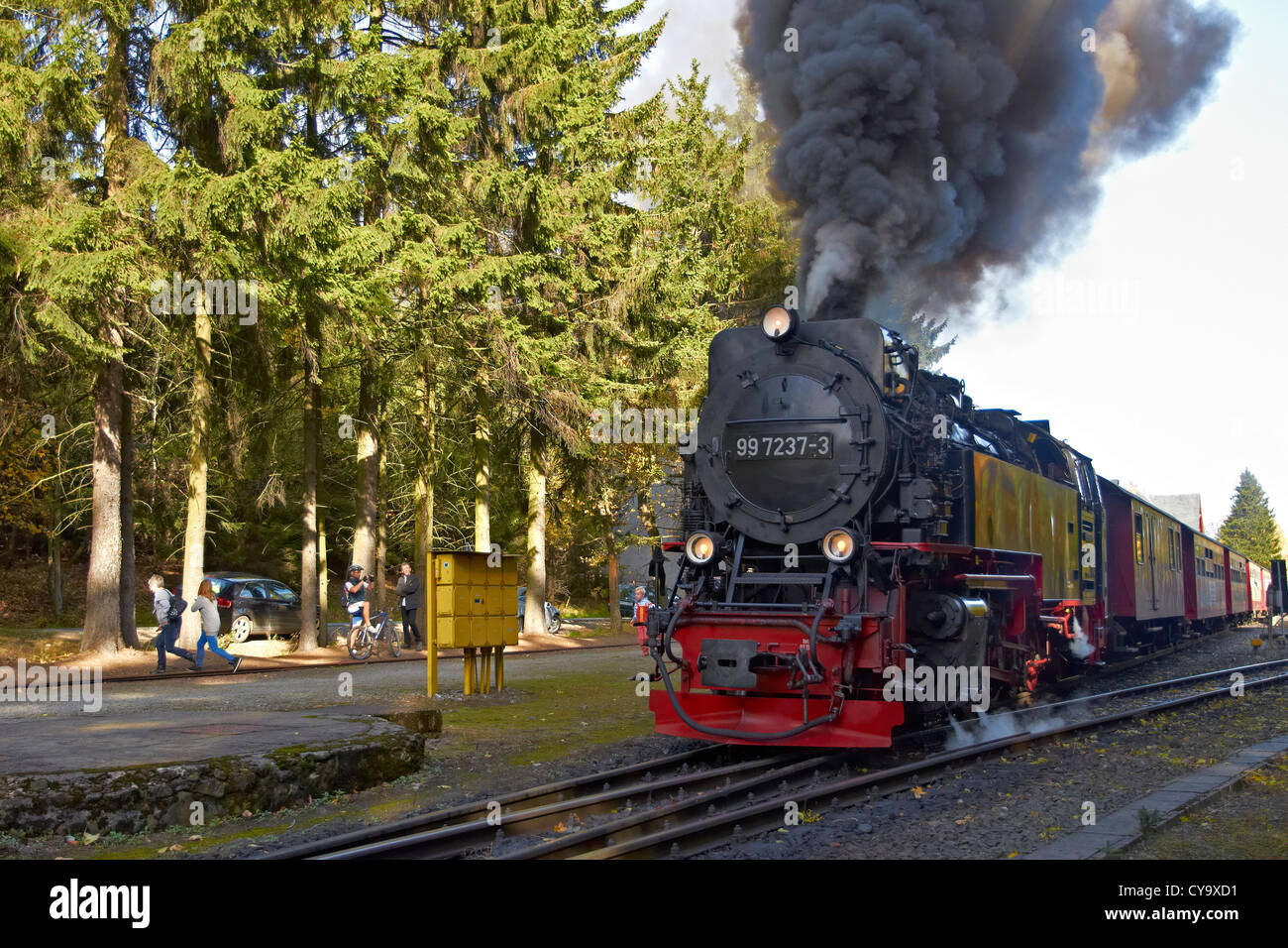 Harzer Schmalspurbahnen heritage steam train departing from Drei Annen ...
