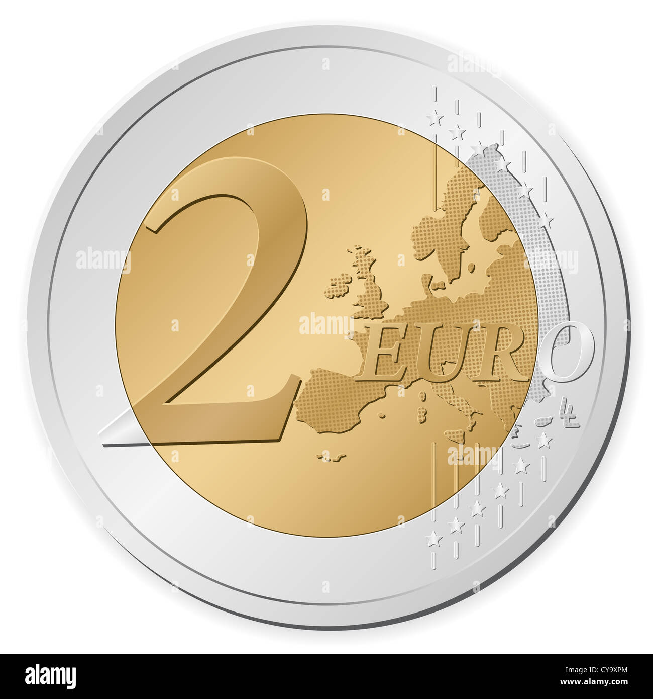 Two euro coin isolated on a white background. Vector illustration Stock ...