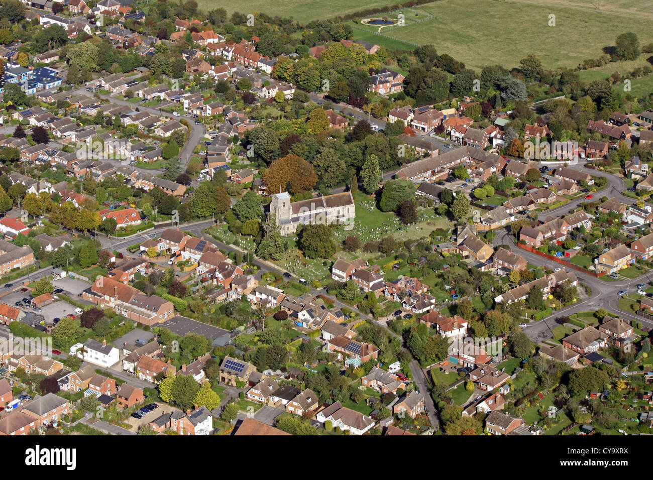 aerial view of Chinnor with St Andrews Church Stock Photo - Alamy