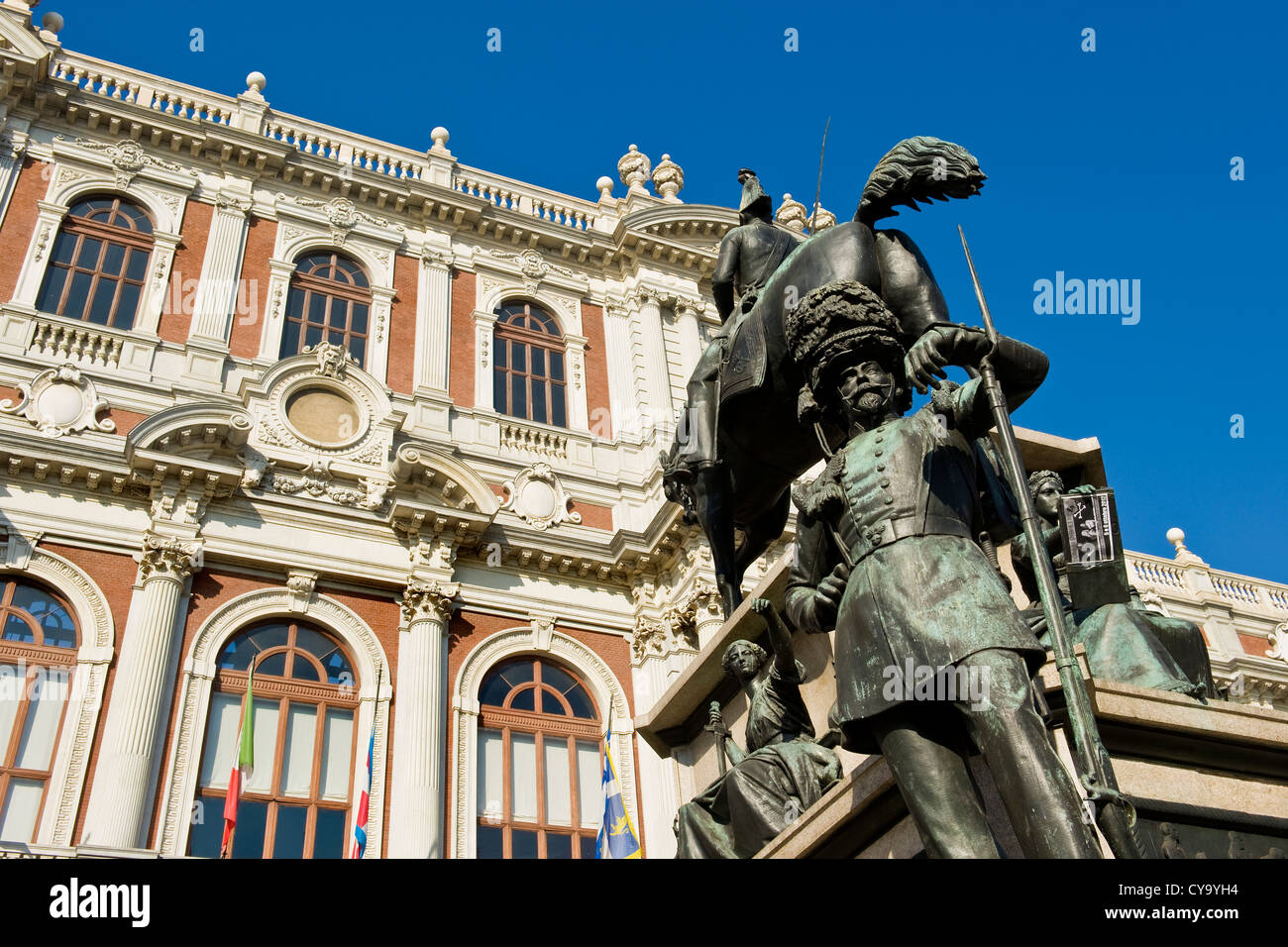 Italy, Piedmont, Turin, statues in front of Carignano palace Stock ...