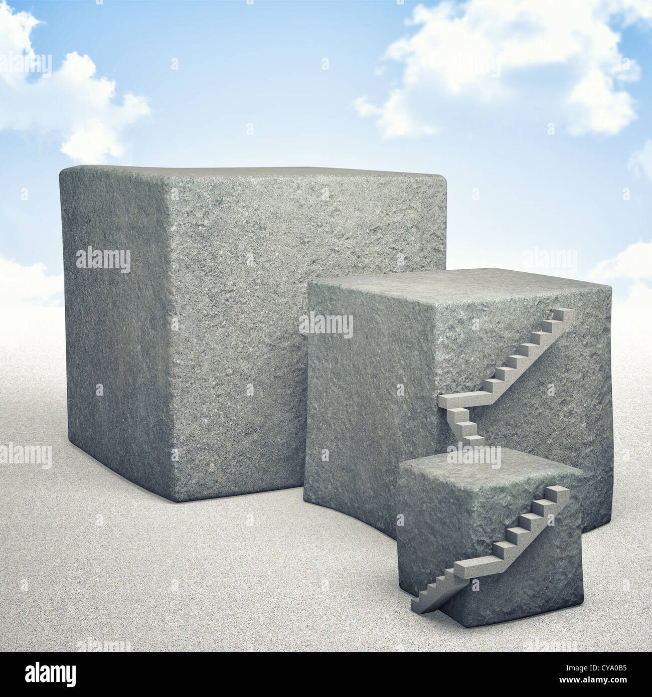 3d image of concrete cube and sky background Stock Photo - Alamy