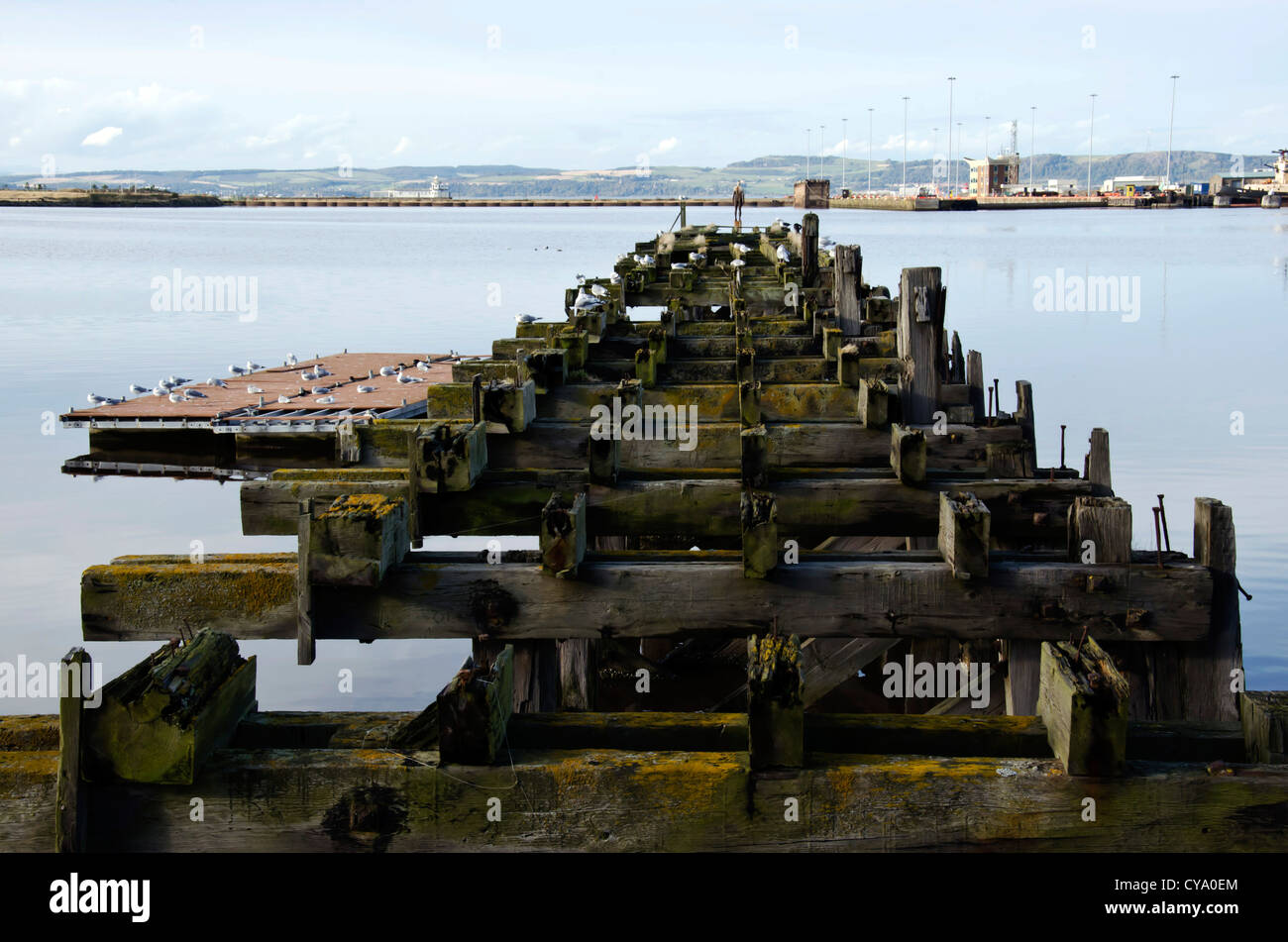 The old wooden pier in Western Harbour, Leith Docks, Edinburgh ...