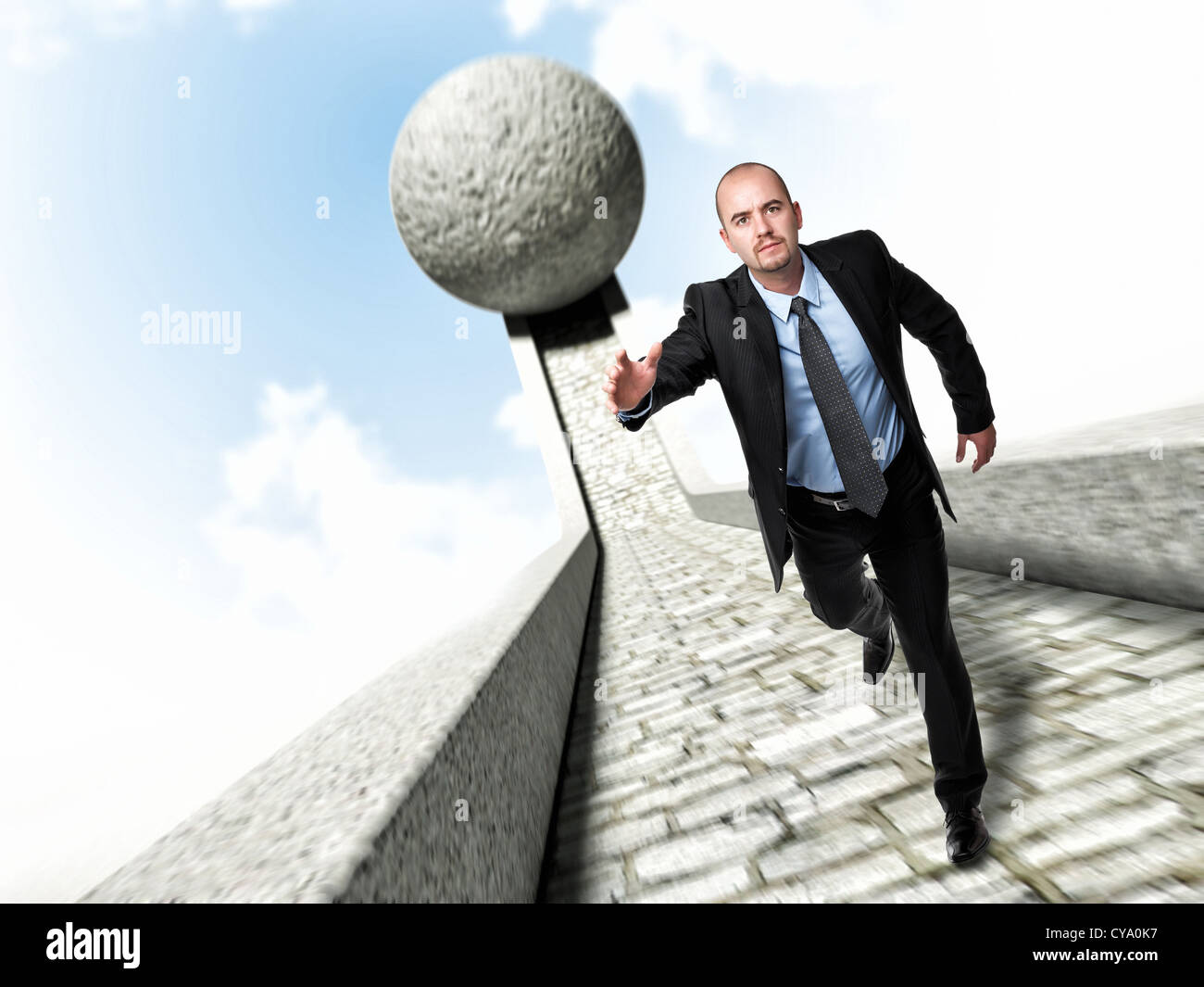 running businessman and huge 3d ball Stock Photo - Alamy