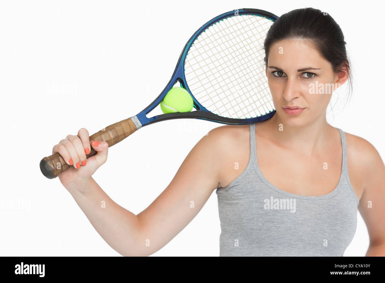 Sportswoman with a tennis racket Stock Photo - Alamy
