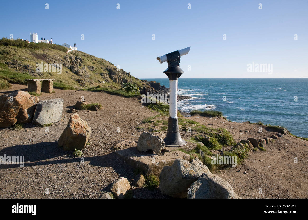 Coastal look-out telescope Lizard Point Cornwall England Stock Photo ...