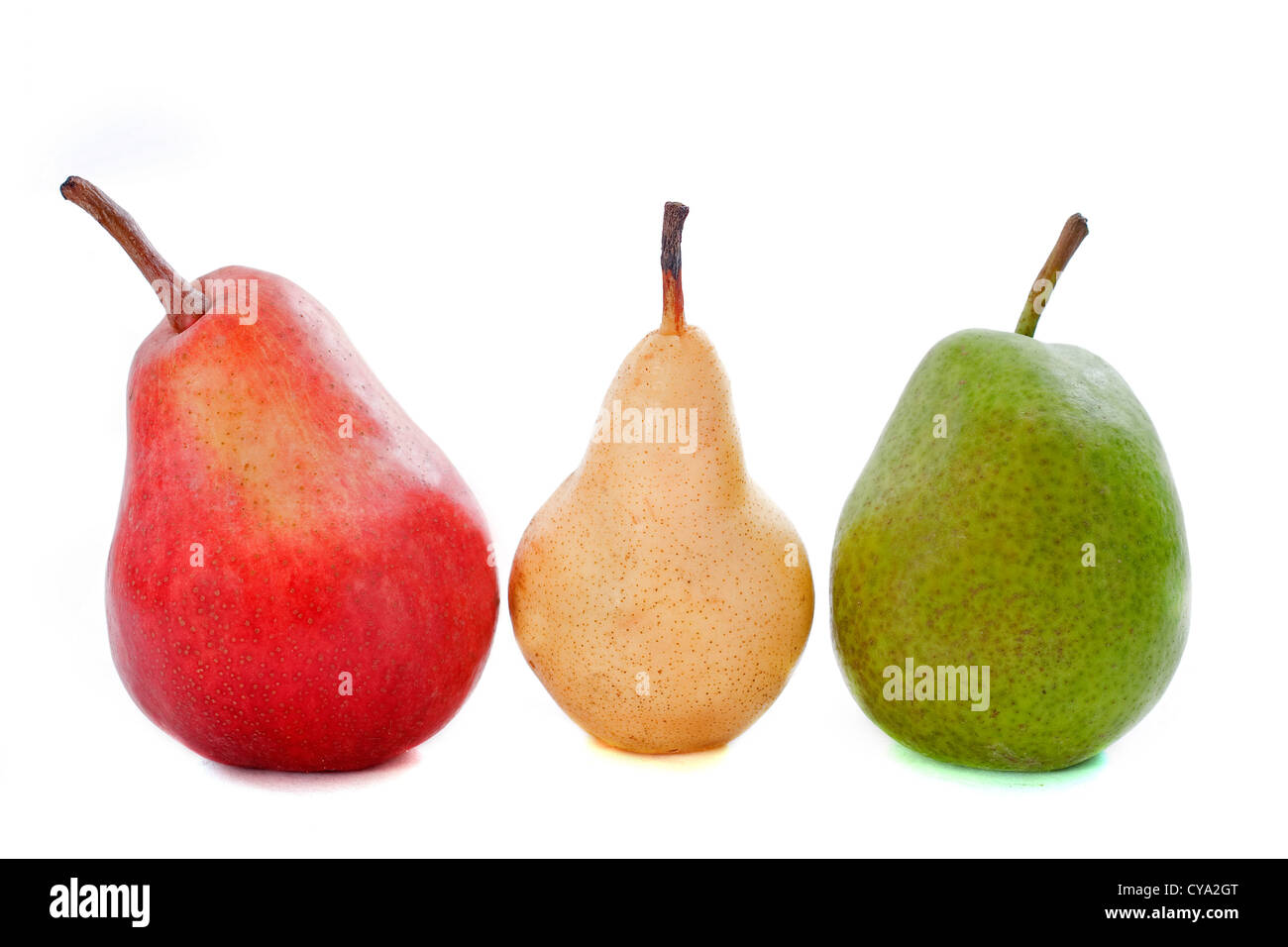 varieties of pears in front of white background Stock Photo - Alamy