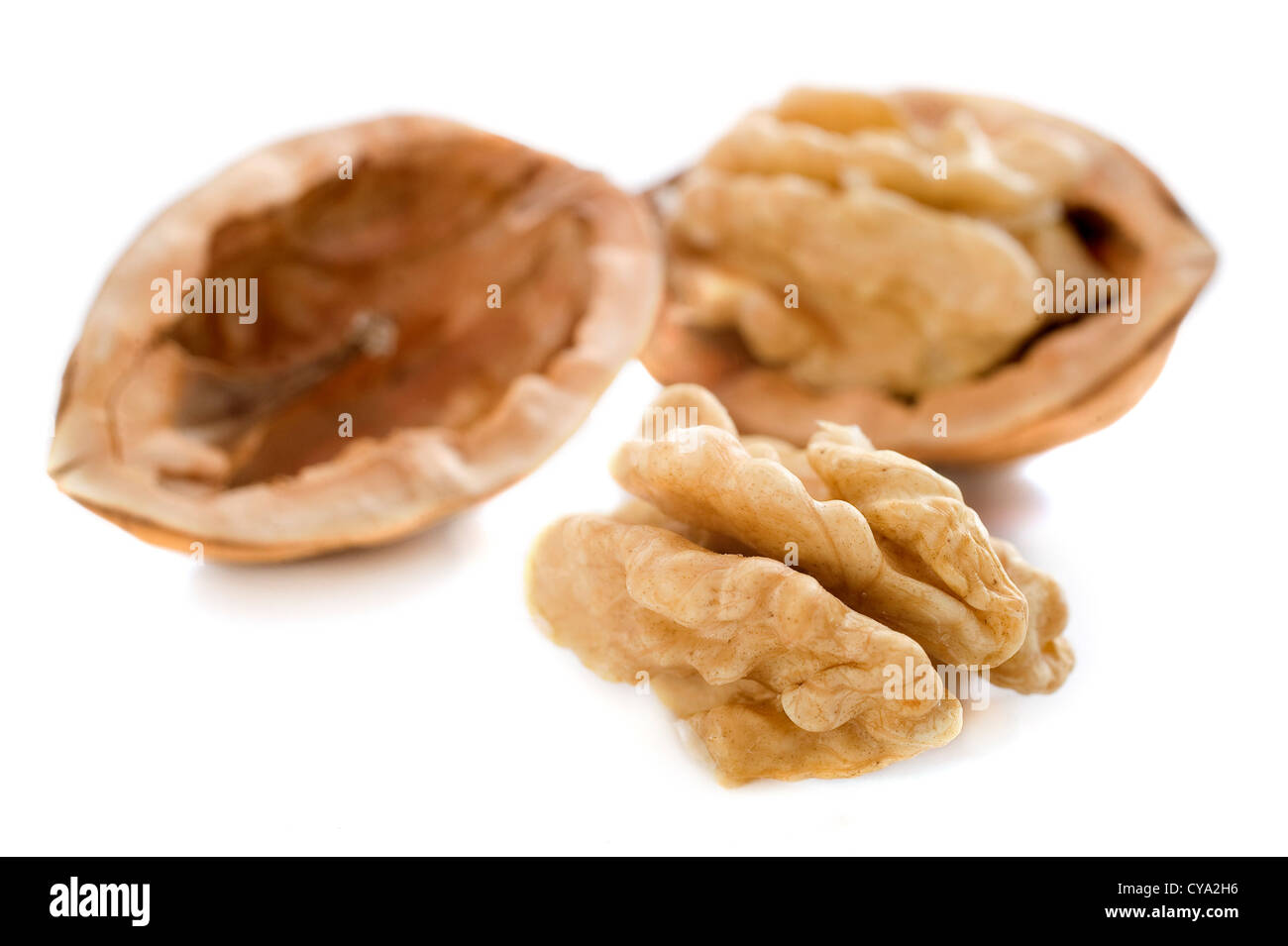picture of opening walnut in front of white background Stock Photo - Alamy