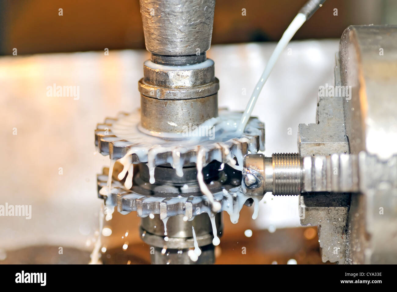 Turning lathe in action Stock Photo - Alamy