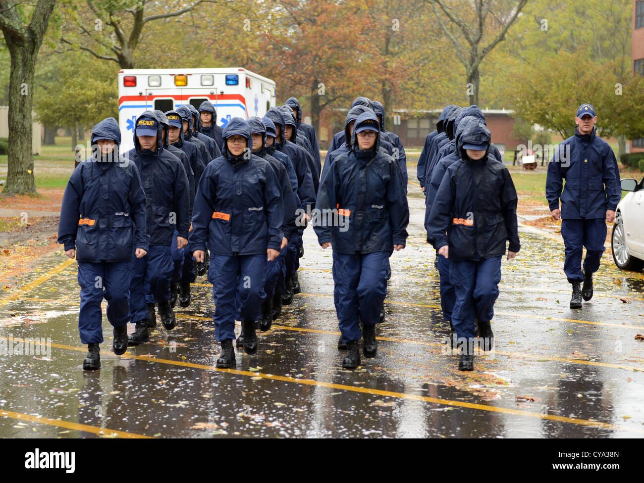 Coast Guard recruits at Training Center Cape May, New Jersey, march to ...