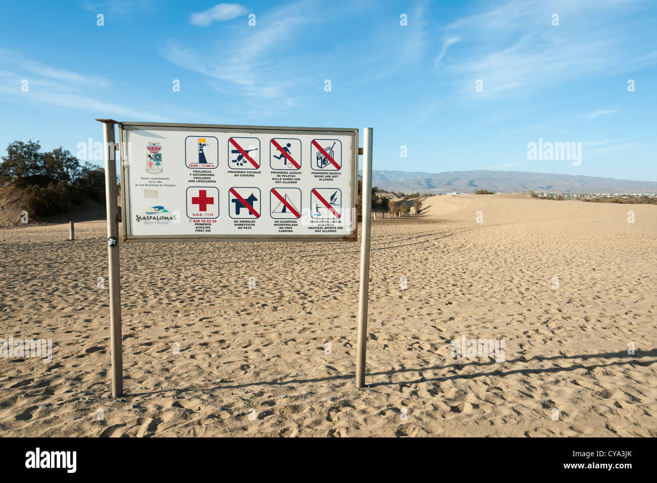Sign on the Beach at Maspalomas showing prohibited activities ...