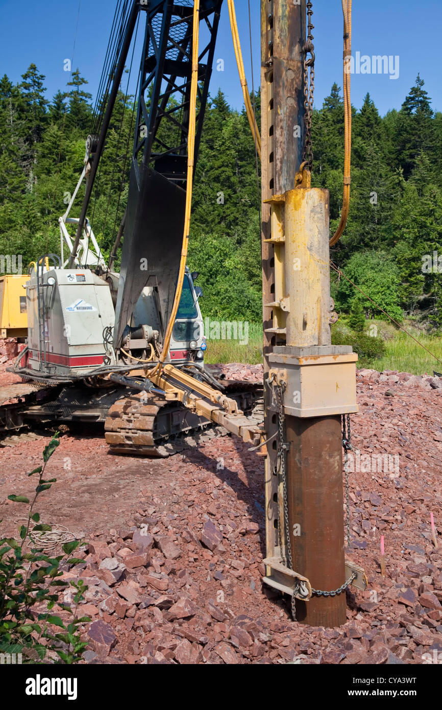 Construction of a bridge over a rural river Stock Photo - Alamy