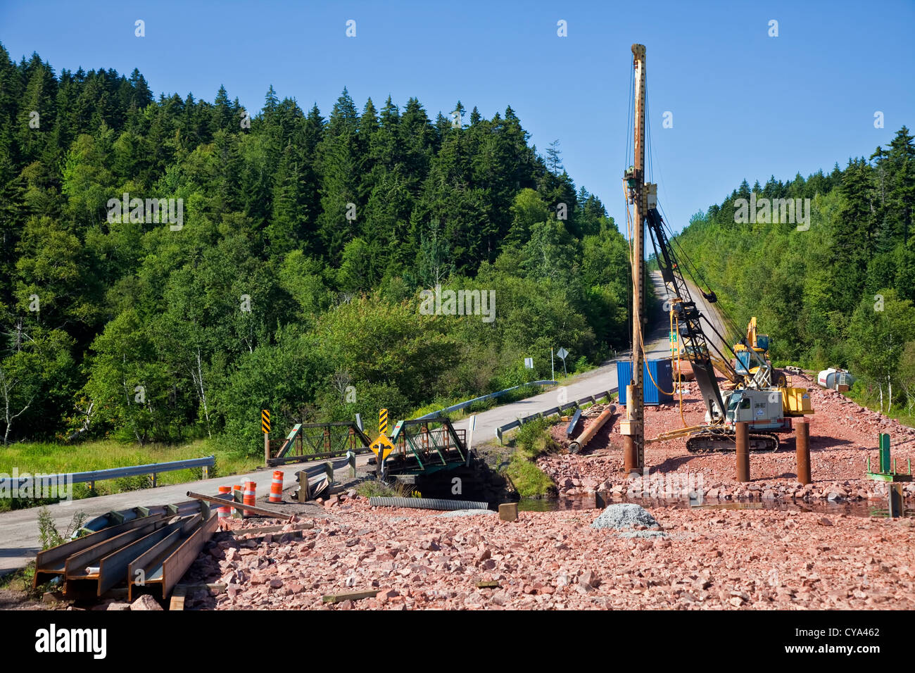 Construction of a bridge over a rural river Stock Photo - Alamy