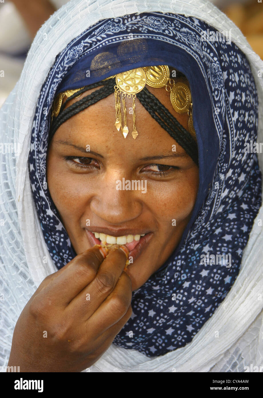 Woman Eating At Festival Of Mariam Dearit, Keren, Eritrea Stock Photo ...