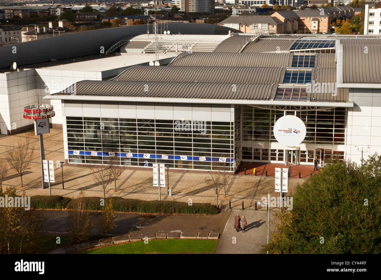 The Red Dragon center centre in Cardiff Bay with the Millennium stadium ...