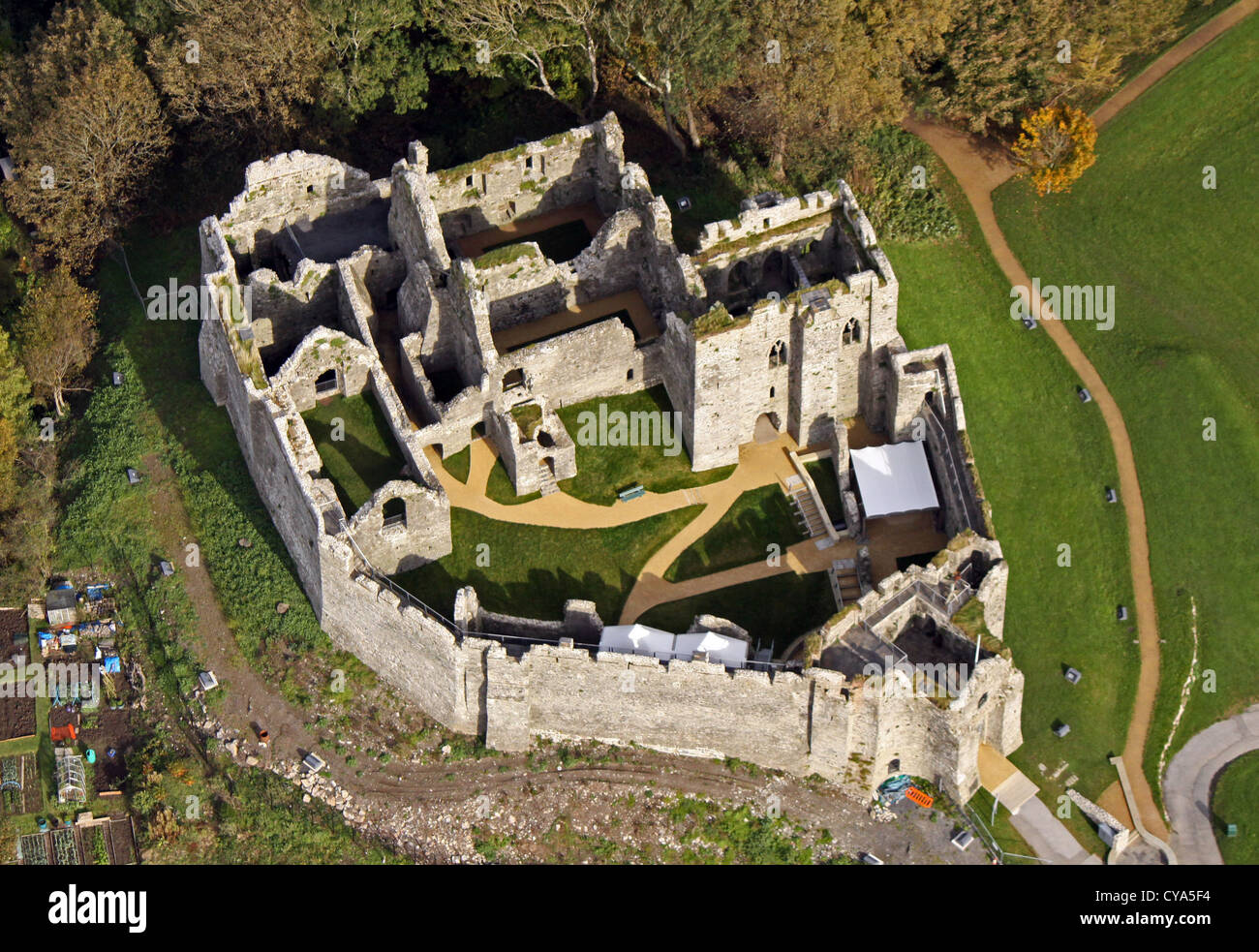 aerial view of Oystermouth Castle in the Mumbles at Swansea Bay Stock ...