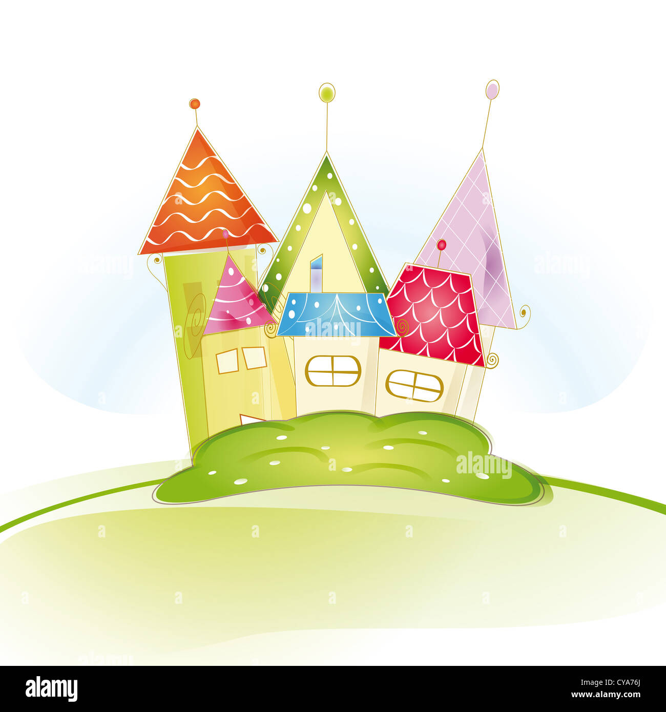 Colorful view with cute house and trees Stock Photo - Alamy