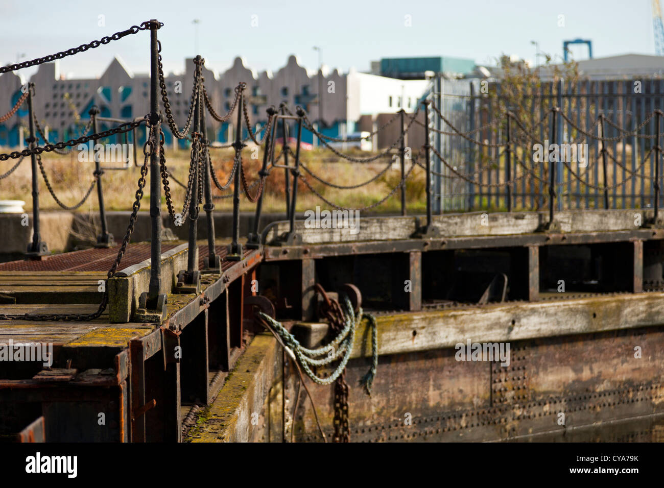 Rusty old lock dock gates, now obsolete as Cardiff bay in now flooded ...