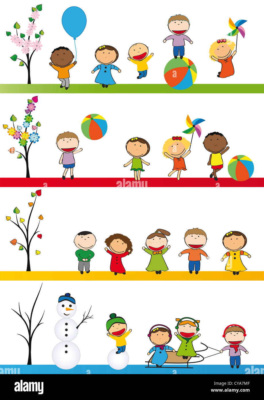 Spring, summer, autumn and winter - happy kids Stock Photo - Alamy