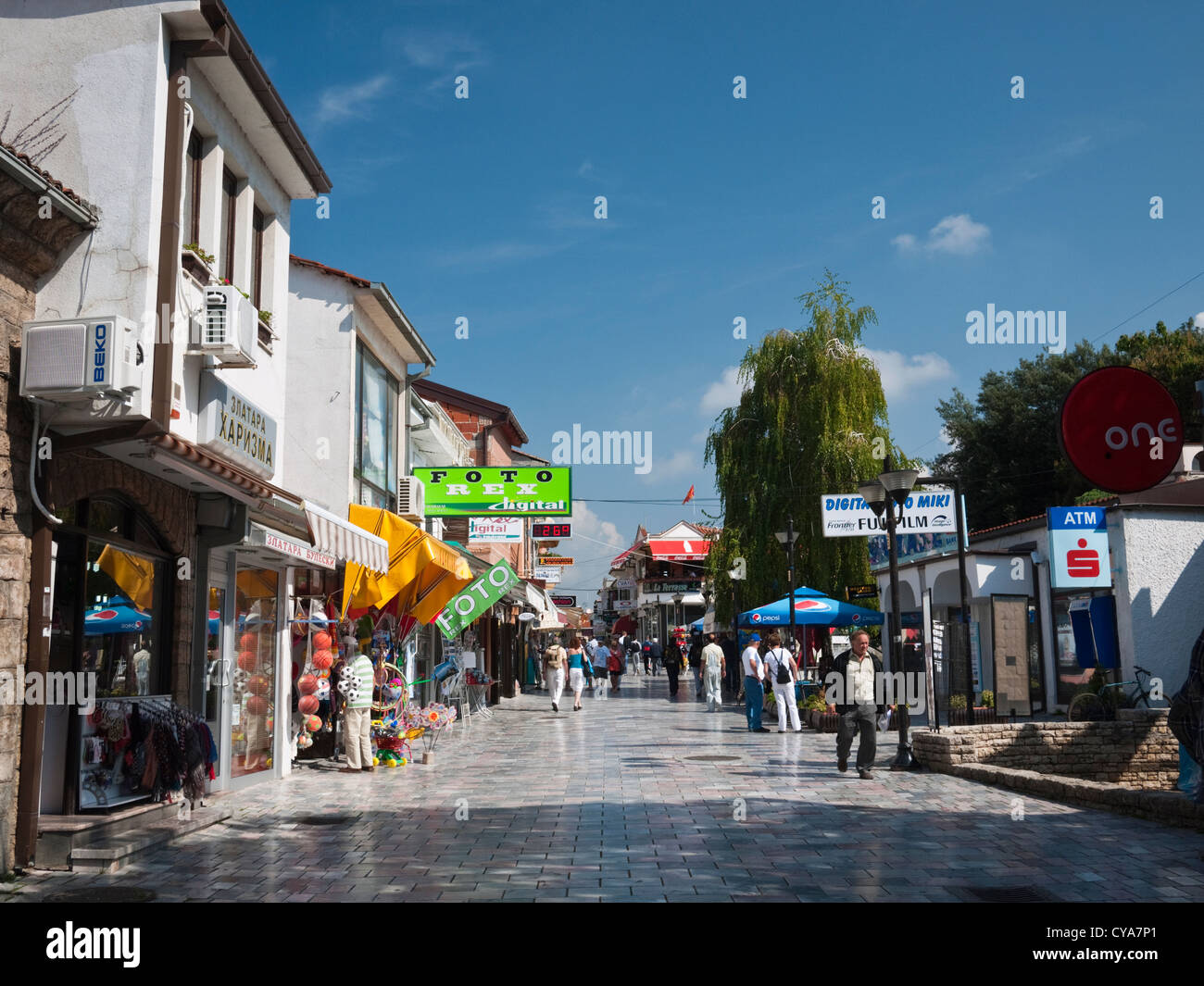 Kliment Ohridski street in the centre of the UNESCO protected lakeside ...