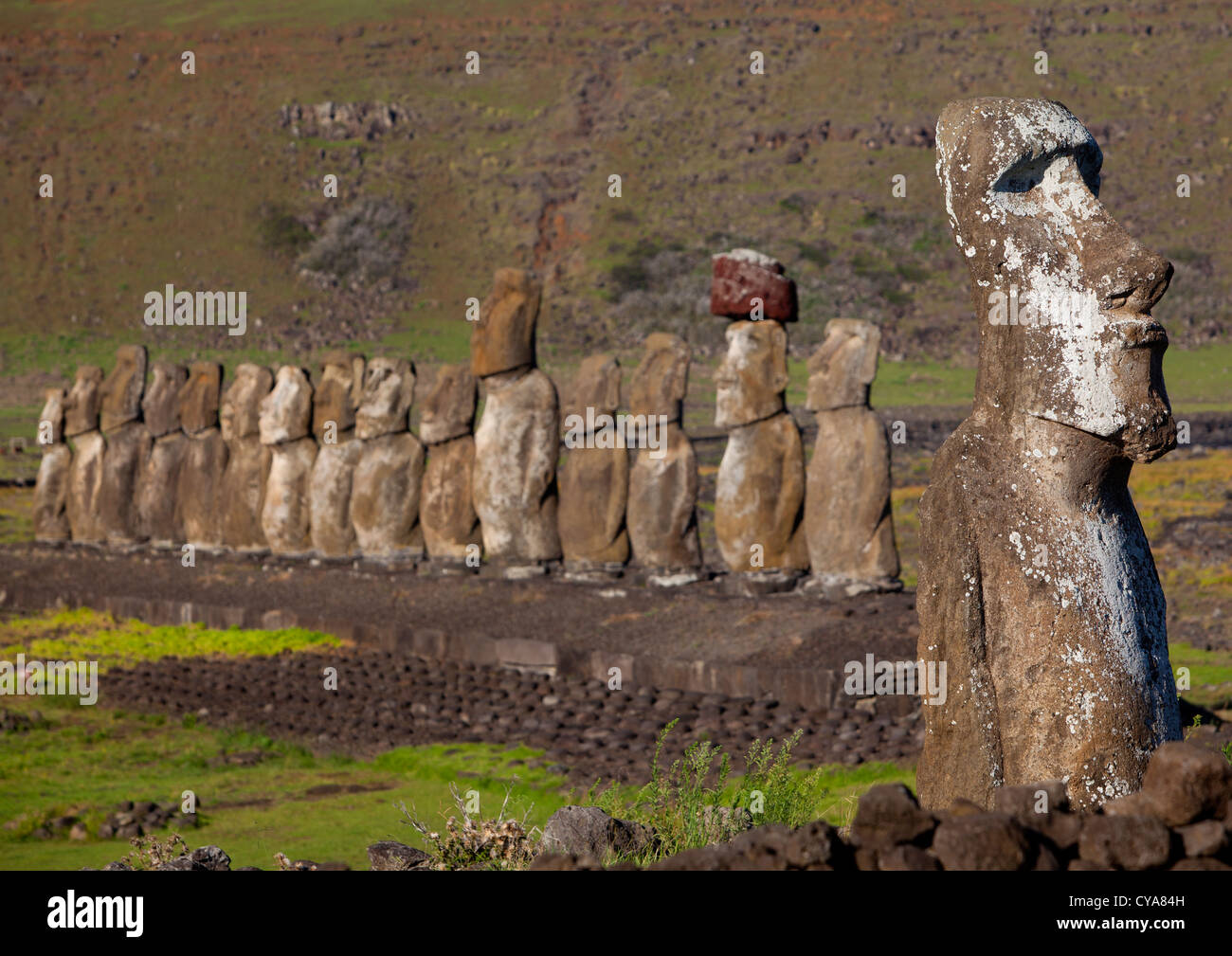 Monolithic Moai Statues At Ahu Tongariki, Easter Island, Chile Stock ...