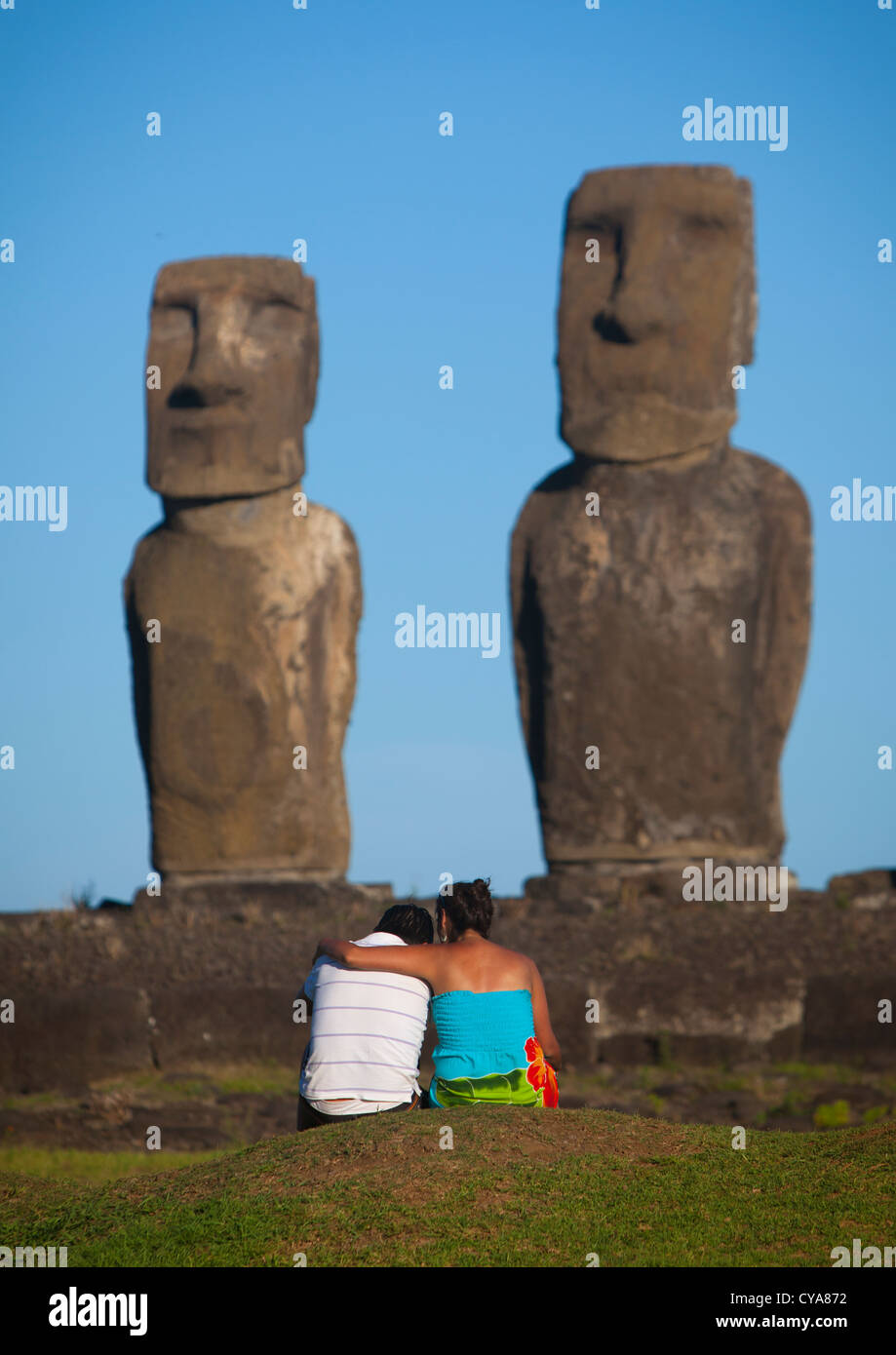 Monolithic Moai Statues At Ahu Tongariki, Easter Island, Chile Stock ...