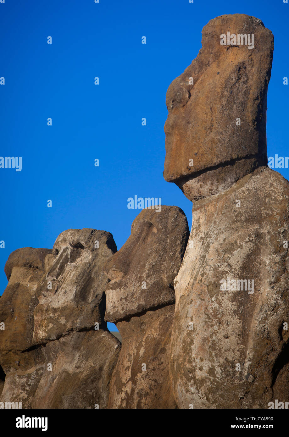 Monolithic Moai Statues At Ahu Tongariki, Easter Island, Chile Stock ...