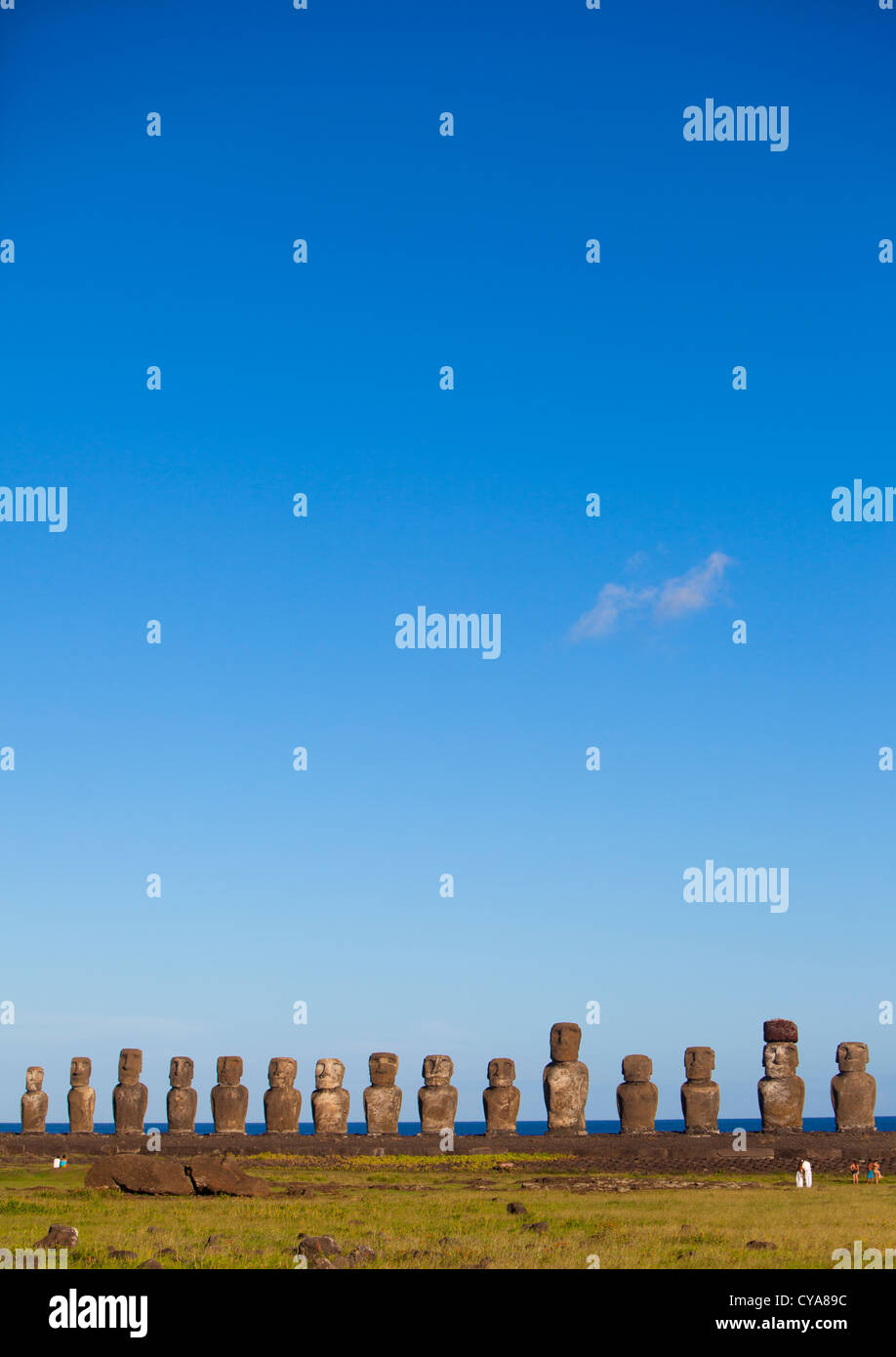 Monolithic Moai Statues At Ahu Tongariki, Easter Island, Chile Stock ...