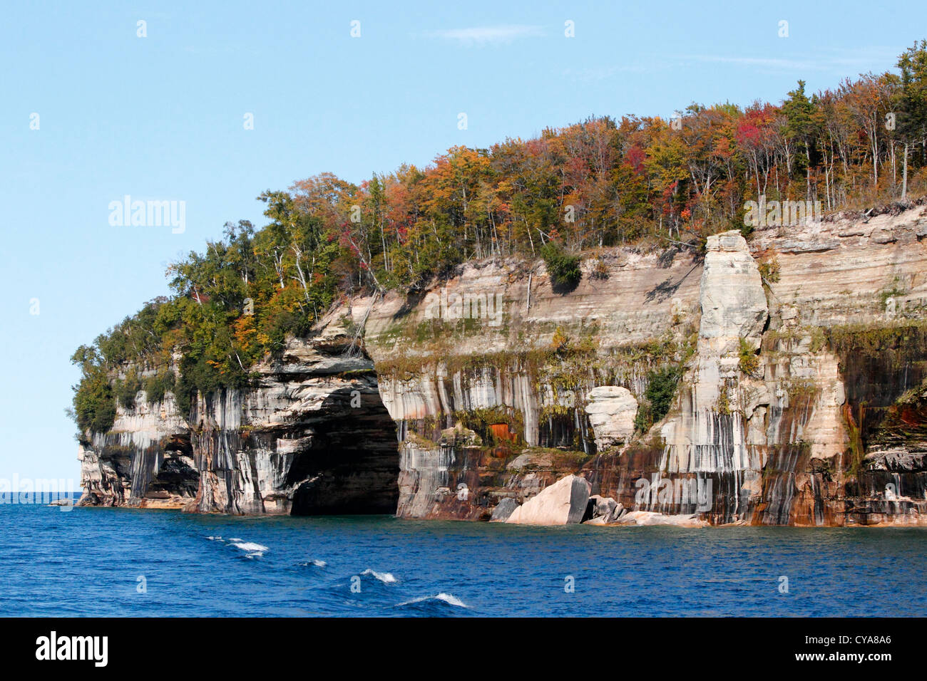 Colored Cliffs of Pictured Rocks National Lakeshore in Autumn Stock ...