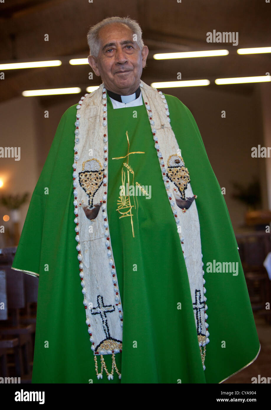 Padre At Catholic Church In Hanga Roa, Easter Island, Chile Stock Photo ...