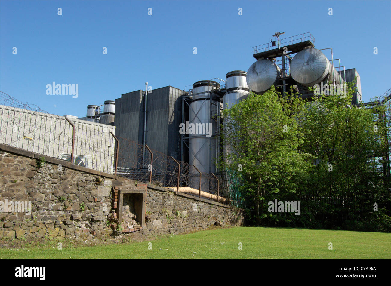 Brewery plant with open grass area in the foreground Stock Photo - Alamy
