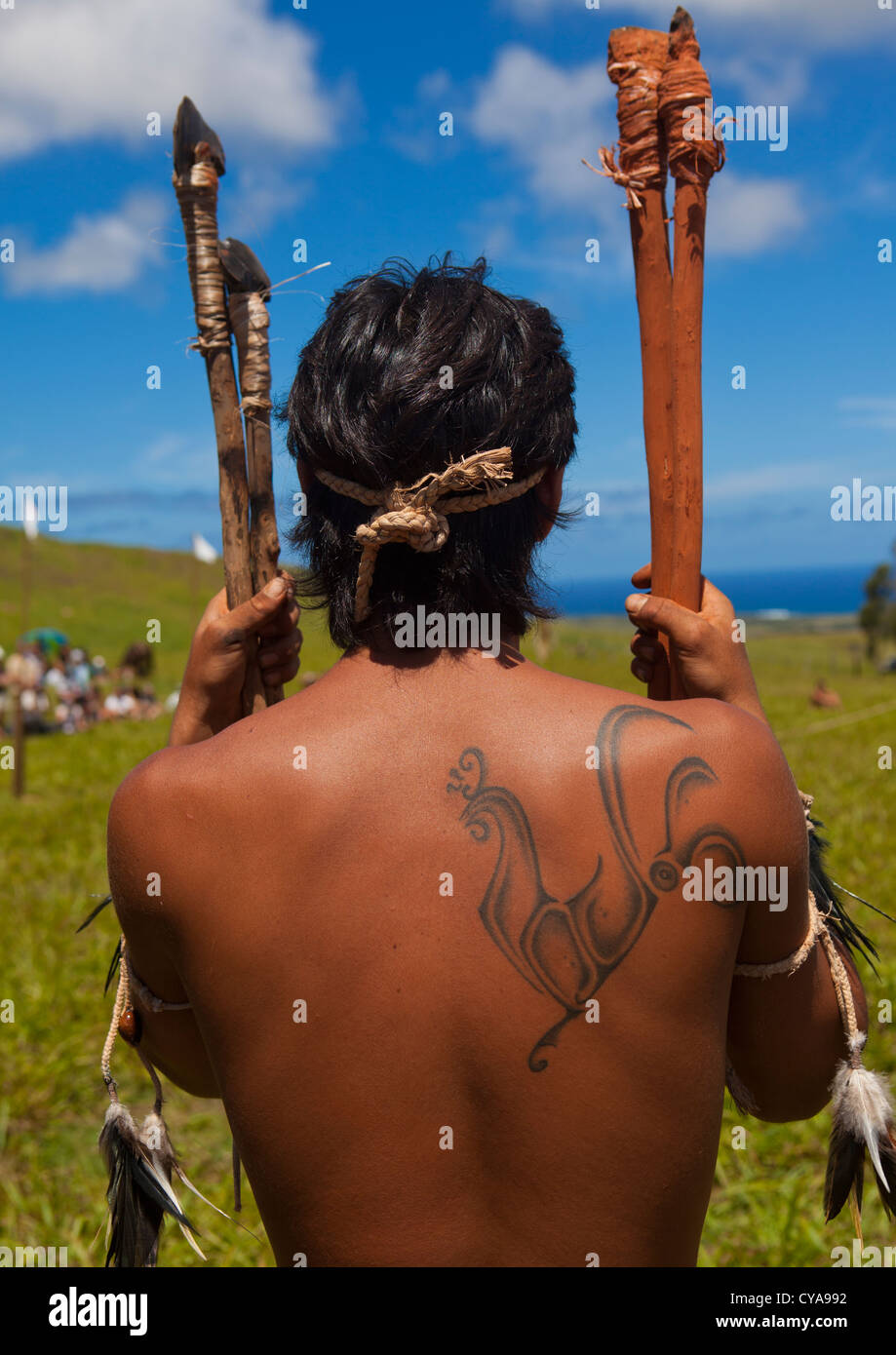 Back Of A Native Man During Spear Competition, Tapati Festival, Easter ...