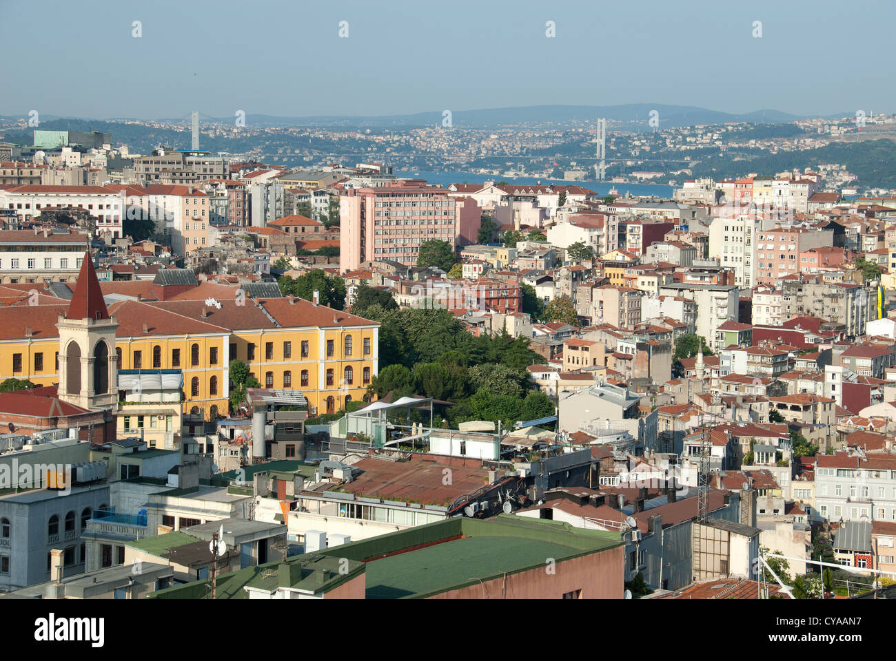 ISTANBUL, TURKEY. An elevated view of Beyoglu district, with the ...