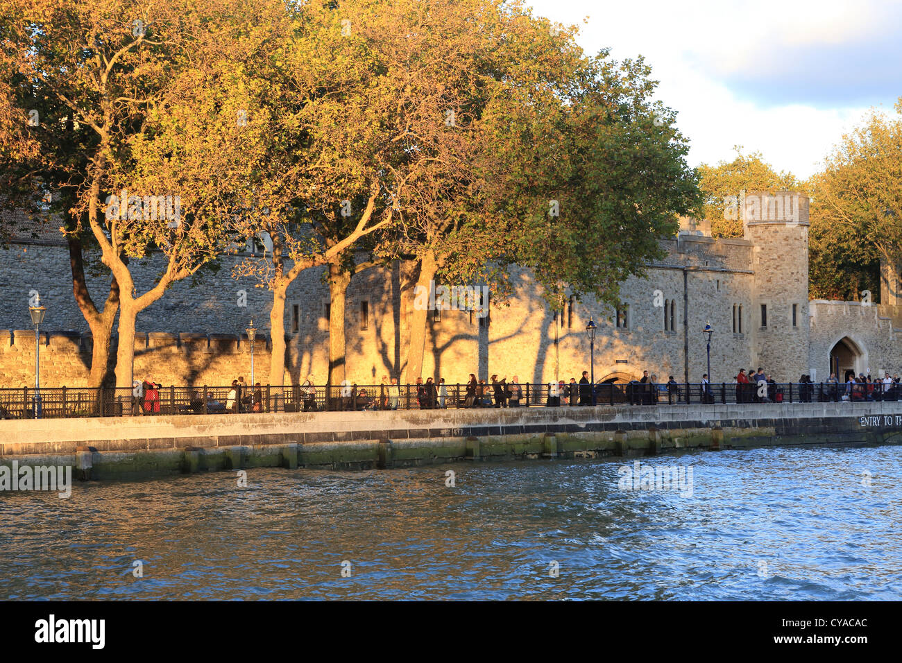 The Tower of London, in late Autumn sunshine, from the river Thames ...