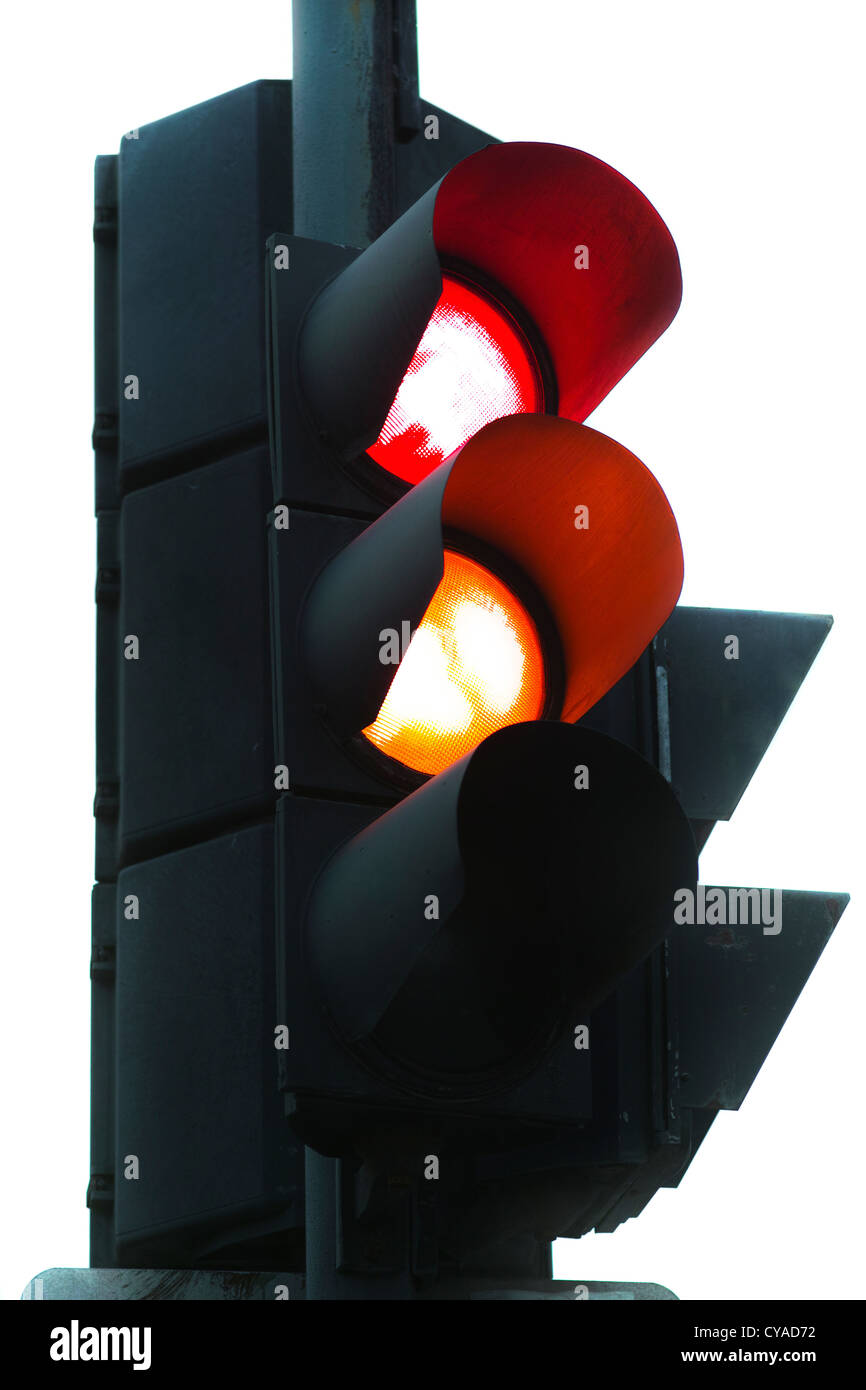 green and yellow traffic control signal isolated on white Stock Photo ...