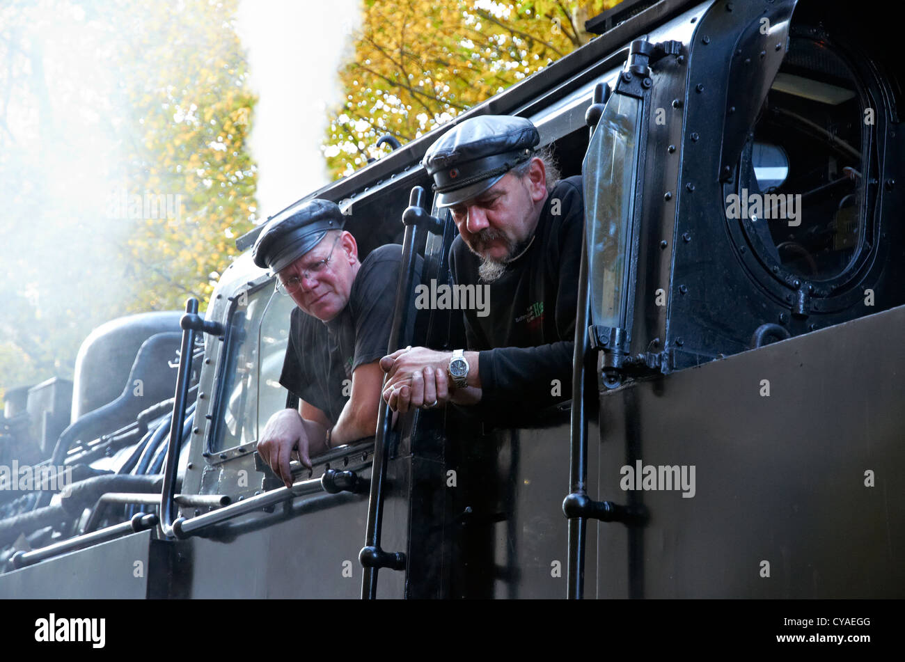 Harzer Schmalspurbahnen heritage steam train crew during a stop at ...
